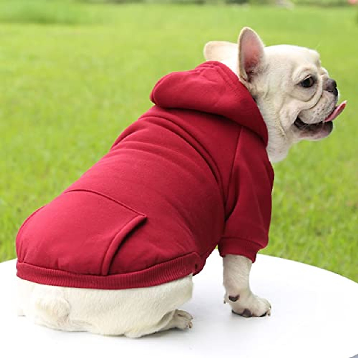 Dog Hoodie with Pocket Pet Warm Sweater for Winter Small Medium Dogs Puppy Coat Red XS