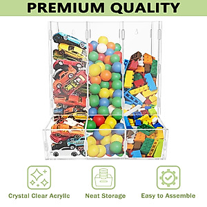 Montex Acrylic Wall Toy Dispenser, Play Room Organization Acrylic Wall Organizer Clear Hanging Organizer for Kid's Playroom, Blocks, Cars, Snacks (Three Compartment)