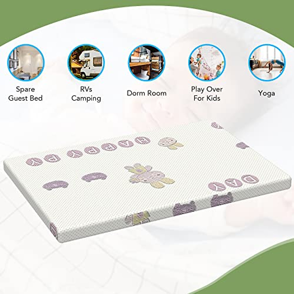 Alwytlon Pack n Play Mattresses, Pack and Play Mattress Pad, Playard Mattress Memory Foam, Portable Toddlers Mattress Firmness Featuring Soft Removable Washable Outer Cover(38"x26"x2.5")