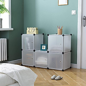 C&AHOME Cube Storage Organizer with Doors, 6-Cube Closet Cabinet, DIY Plastic Modular Bookshelf, Ideal for Bedroom, Living Room, Office, 36.6" L x 12.4" W x 36.6" H Translucent White