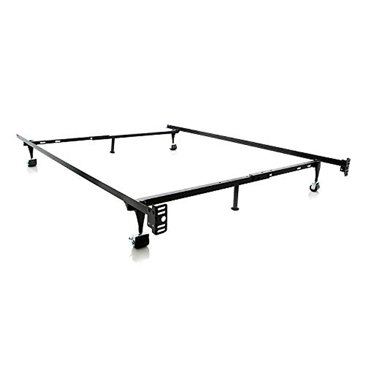 MALOUF Twin/Full Adjustable Metal Bed Frame with Rug Rollers, Black