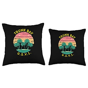 Trunk Bay Retro Beach Accessories Retro Trunk Bay Vacation Souvenir Palm Tree Throw Pillow, 16x16, Multicolor