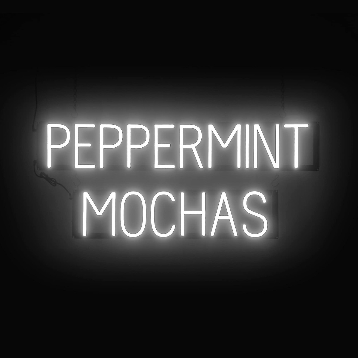 SpellBrite PEPPERMINT MOCHAS Sign for Businesses | Neon Peppermint Mochas Sign Look, White LED Light Source | 35.8" x 15.0"