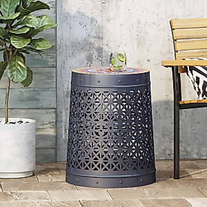 Christopher Knight Home Justin Outdoor Lace Cut Side Table with Tile Top, Dark Blue