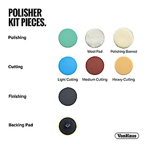 Vonhaus 7-Inch Rotary Polisher, 6 Variable Speeds and Accessory Kit, With 7 Polish/Buff/Smooth/Finish Pads - 10-Amp, 600-3000 RPM Ideal for Cars, Boats, Wood, Metal, Tiles, Plastic, Vehicles