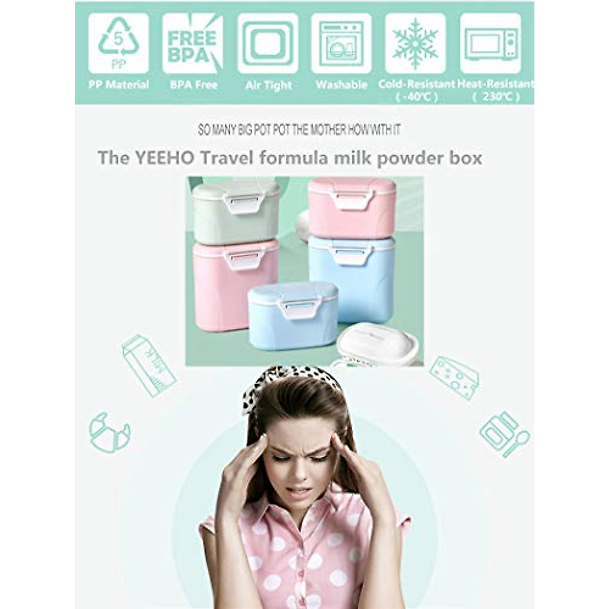 YEEHO Travel Infant Formula Dispenser Box with Scoop, Portable Baby Dry Milk Powder Food Container with Spoon Airtight Storage Easy go Parents Choice Sealed Small Case,Blue