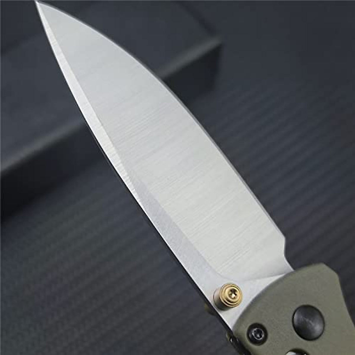 EDC Folding Pocket Knife For Men, Satin Plain Edge Drop Point Blade , Green Grivory Fiberglass Super Lightweight Handle Axis Lock With Belt Clip, Everyday Carry Thumb Studs Manual Open (Green Handle Satin Blade)