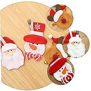 YARNOW 6pcs Christmas Snowman Elk Cutlery Set Stocking Holder Stand Dining Room Decor for Table Hanging Stocking Spoon Bag Tableware Organizer Elk Decor Party Supplies Pocket Elder