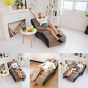 ungh Inflatable Lazy Sofa Chair with Household air Pump, Foldable Lounge Chair with Armrests for Living Room, Bedroom, Office,Travel, Camping （Brown）