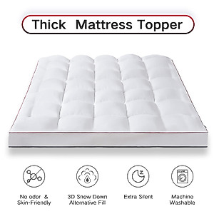 Homemate Full Mattress Topper,1800TC Cooling Mattress Pad Cover for Deep Sleep, Extra Thick 3D Snow Down Alternative Overfilled Plush Pillow Top with 8-21 Inch Deep Pocket -Full Size, White
