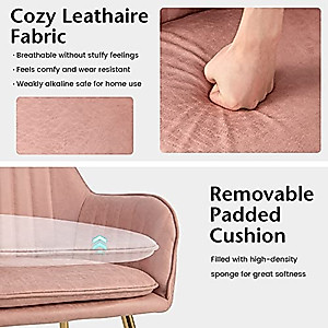 Giantex Modern Dining Chairs Set of 2 - Upholstered Arm Dining Chair with Steel Legs, Thick Sponge Seat, Non-Slipping Pads, Modern Leisure Chair for Dining Room, Living Room, Bedroom, Pink