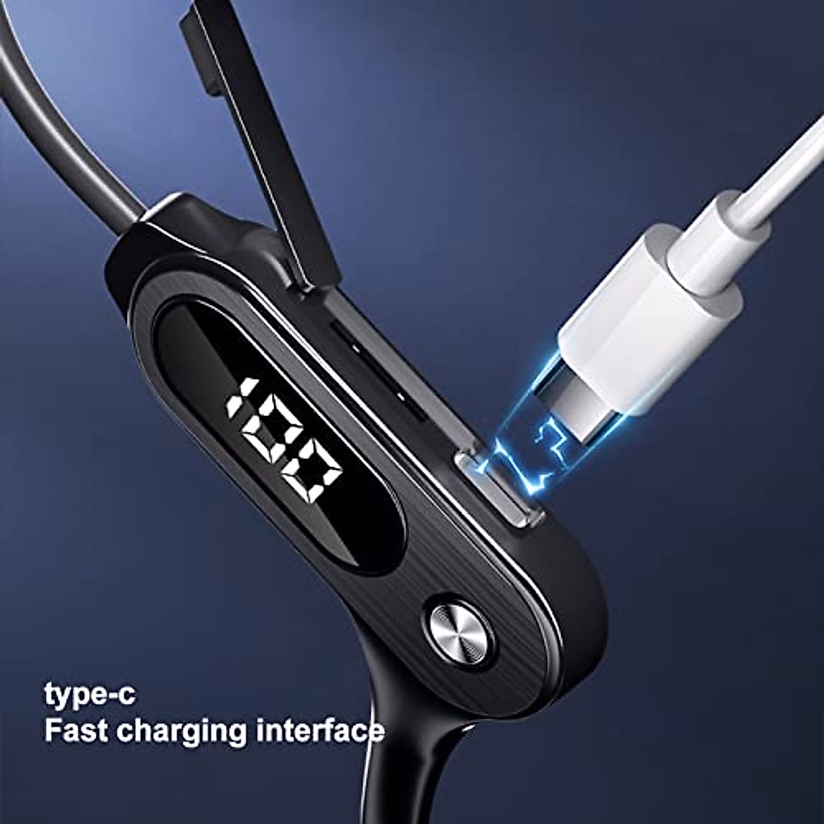 porfeet Wireless Earbud High Fidelity Intelligent Noise Reduction LED Digital Display Waterproof Bluetooth-Compatible 5.3 Real Bone Conduction Headphone for Sports Blue A