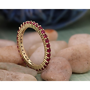 Dazzlingrock Collection Round Ruby Dainty Eternity Stackable Band for Her in 14K Yellow Gold Size 7