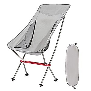QSWRD Camping Chair for Adults Portable Camp Chair for Beach, Hiking, Picnic, Travel, Outdoor Activities, High Backrest and Aircraft-Grade All Aluminum Lightweight Camping Chairs Support 330LBS, Grey