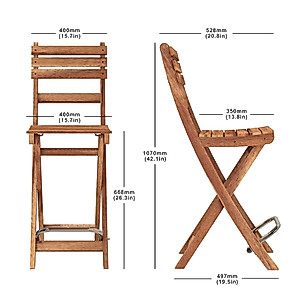 INTERBUILD REAL WOOD Acacia Hardwood Foldable Sofia Bar Height Chair with Foot Rest, 26" Tall, 2 Piece Set - Golden Teak