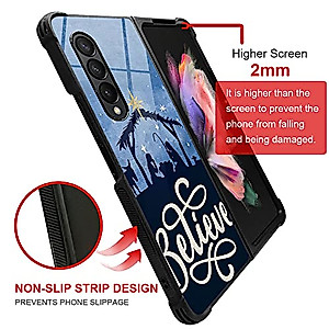 YiXinBB Compatible with Samsung Galaxy Z Fold 3 5G Case,Christmas Winter Believe Jesus for Women Men Boy Girl Fan Gift,Pattern Design Soft TPU Thin Shockproof Bumper Protective Cover Case