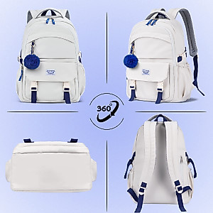 School Backpack Laptop Computer Backpack 15.6 inch Anti-theft Big Daypack Casual Bag Travel Bookbag Aesthetic Cute Backpacks for College Large Backpacks Purse for Boy Girl Teen Women Men Student-White