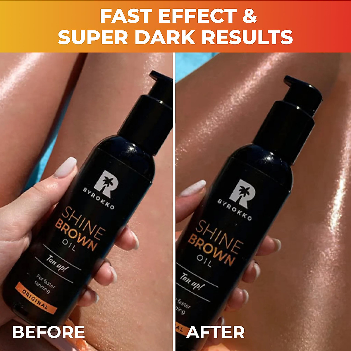 BYROKKO Shine Brown Premium Tanning Accelerator Oil (150 ml), XXL Tanning Oil for Outdoor Sun or Sunbed, Suntan Oil with Luscious and Fresh Orange Scent, Achieve a Natural Tan with Natural Ingredients
