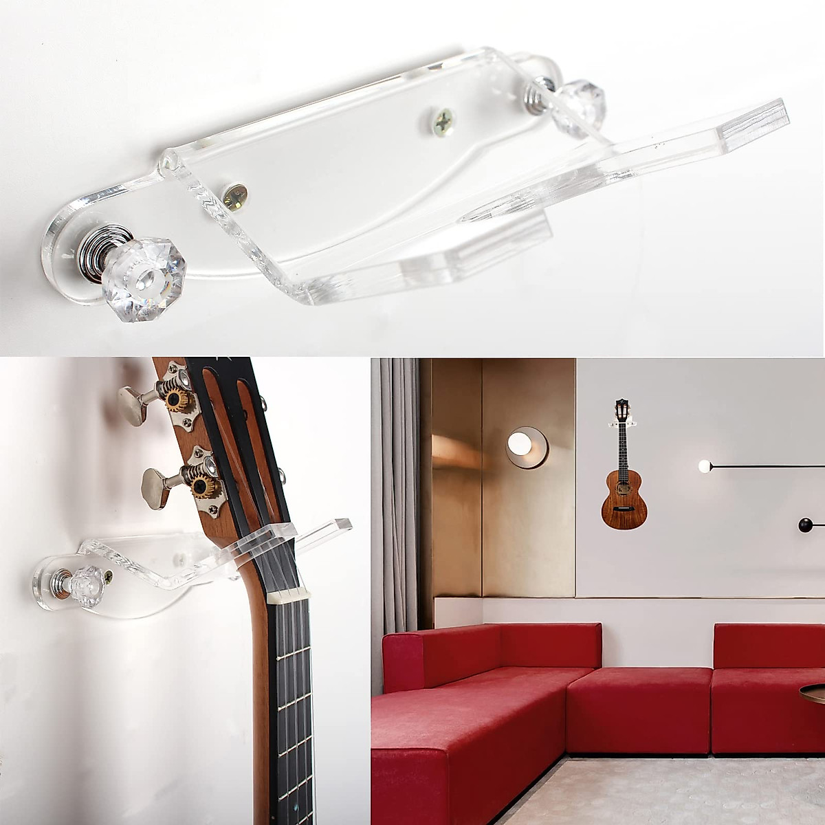 WANLIAN Guitar wall mount acrylic,acrylic wall mount guitar hanger,for Ukulele Guitar Wall Display and Storage (transparent)