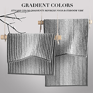 BSICPRO Bathroom Rugs and Mats Sets, 2 Piece Thick Absorbent Chenille Bath Mat Rug Set Non Slip, Soft Shaggy Bath Room Floor Mats for Bathroom, Machine Washable (20" x 47" Plus 16" x 24", Gray)