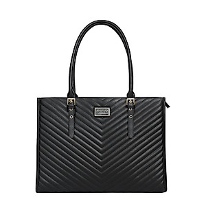 MOSISO Laptop Tote Bag for Women, 15.6 inch Computer Bag Compatible with MacBook, HP, Dell, Asus Notebook, 16 inch Large Capacity Quilted Leather Laptop Handbag with Clutch Purse, Black