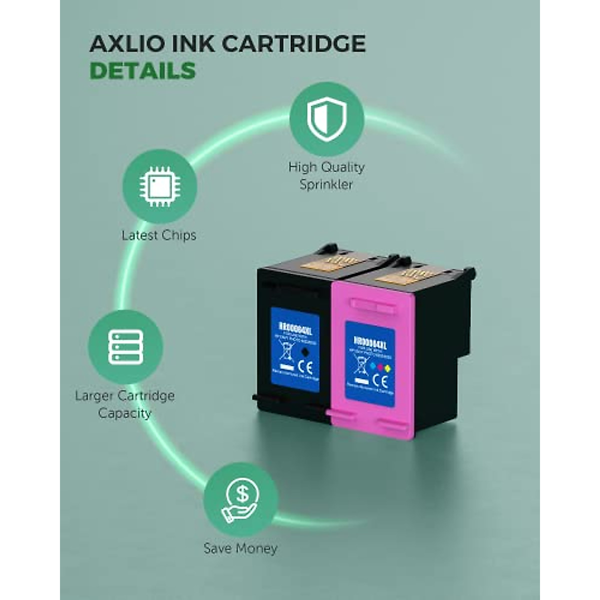 64XL Ink Cartridge Combo Pack Replacement for HP 64XL Ink Remanufactured Black and Color Work for Envy Photo 7858 7855 7120 7155 7158 7164 6255 6252 6232 Envy Inspire 7955e Tango X Printer (2-Pack)