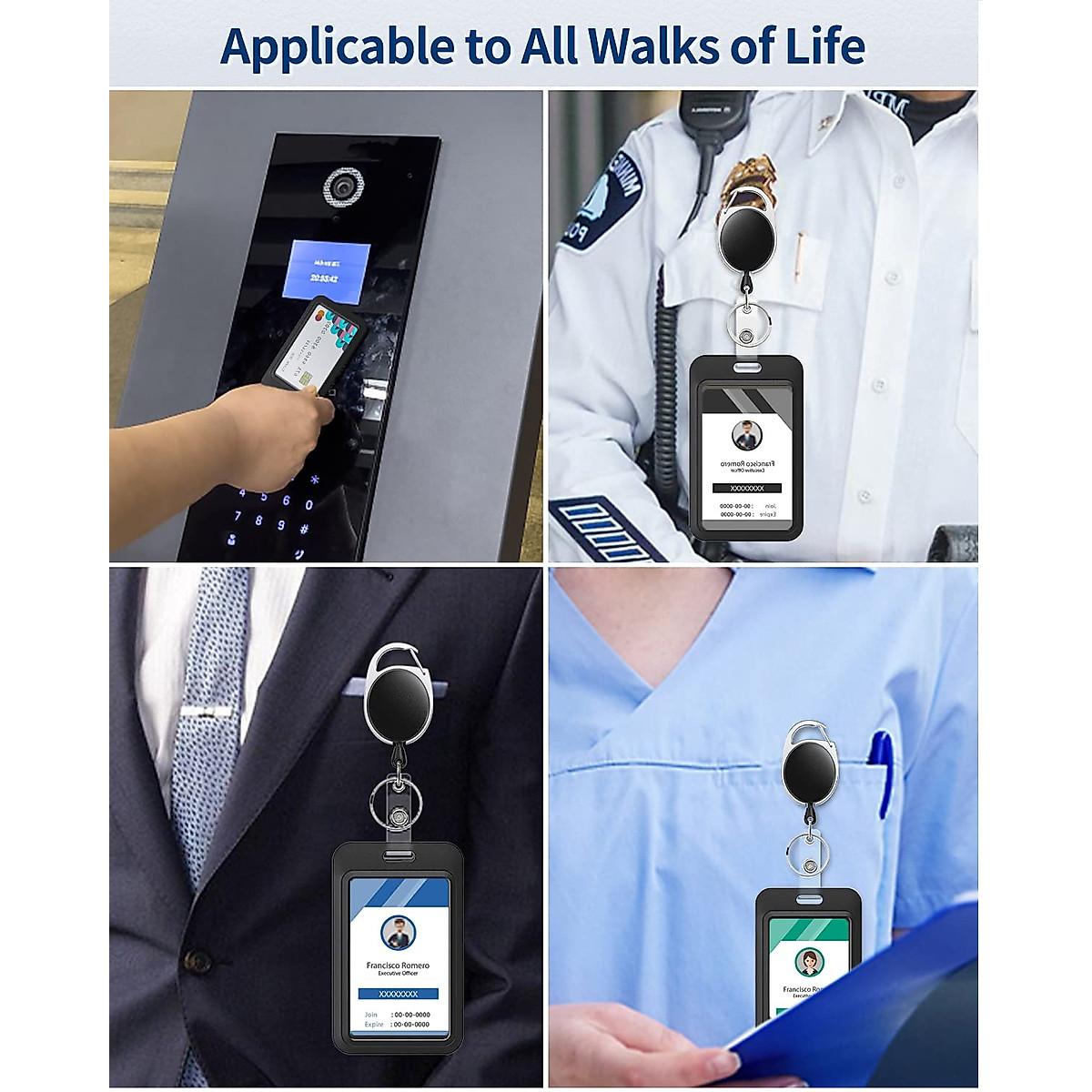 Uniclife Sliding ID Badge Holder Hard Black Vertical Plastic Card Case Protector Pouch with Clear Window for Office School ID Credit Cards Proximity Key Cards Driver’s Licenses and Passes, 3 Pack