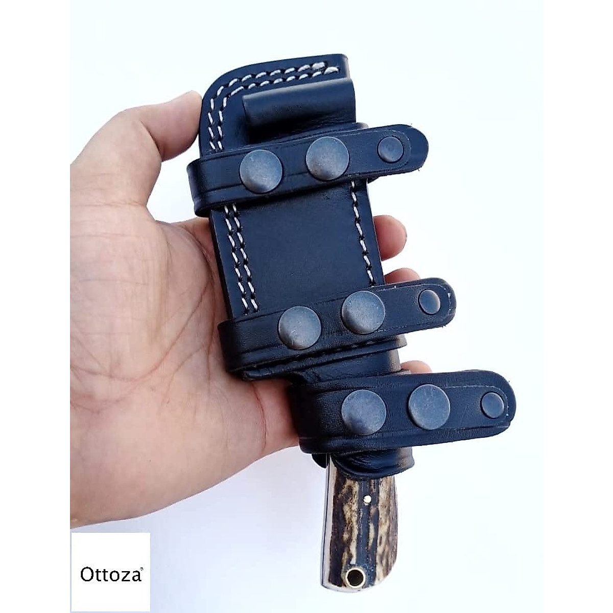 Ottoza Handmade Small Knife Sheath - Leather Knife Sheath RIGHT HAND Bushcraft Knife Sheath - Hunting Knife Sheath - Survival Knife Sheath - Horizontal Carry Black TOP GRAIN LEATHER No:171