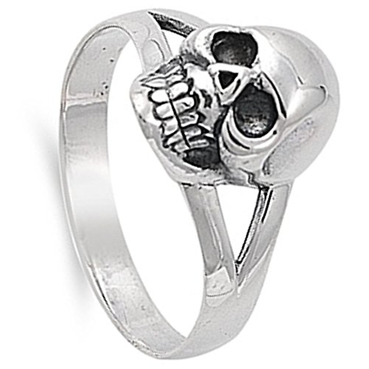 Sterling Silver Women's Mens Biker Ring Skull Skeleton Ring Band 13mm Size 6