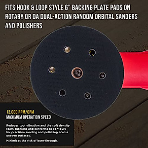 TCP Global 6" x 7/16" 10mm Thick Soft Density Interface Pad for DA Polishers & Sanders, 6 + 1 Hole Pattern Dustless, Hook & Loop Foam Cushion, Use Between Vacuum Sanding Discs, Polisher Polishing Pads