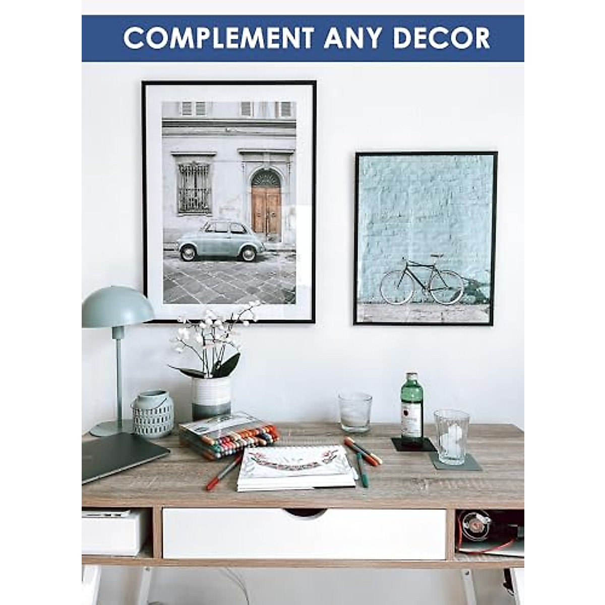 PEALSN 18x24 Poster Frame Set of 2, Picture Frames for Wall Decor, Display 16 x 20 Pictures with Mat or 18 x 24 Without Mat for Wall Mounting Display, Black.