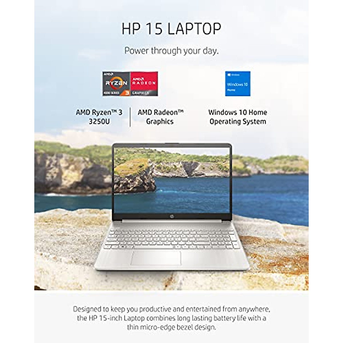 HP 15 Laptop, AMD Ryzen 3 Processor, 8 GB RAM, 256 GB SSD, 15.6” Full HD Windows 10 Home in S Mode, Lightweight Computer With Webcam and Dual Mics, Work, Study, & Gaming (15-ef1050nr, 2021)