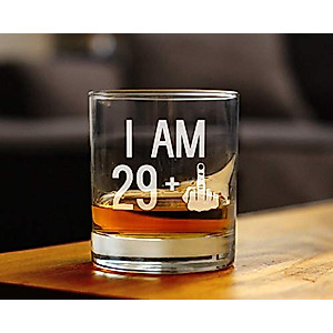 29 + 1 Middle Finger - Funny 30th Birthday Whiskey Rocks Glass Gifts for Men & Women Turning 30 - Fun Whisky Drinking Tumbler