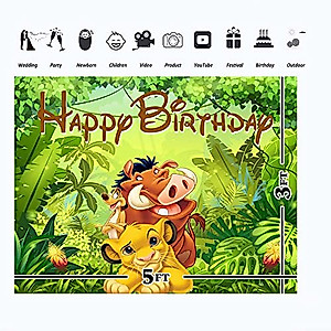 Lion King Backdrop for Birthday Party 5x3ft Jungle Safari Happy Birthday Background Lion King Backdrop for Boy 1st Birthday Vinyl Lion King First Birthday Banner for Party Decorations