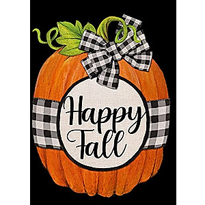 Covido Home Decorative Pumpkin Garden Flag, Happy Fall House Yard Outdoor Welcome Decor Buffalo Plaid Check Sign, Farmhouse Autumn Outside Decoration Seasonal Burlap Small Flag Double Sided 12 x 18