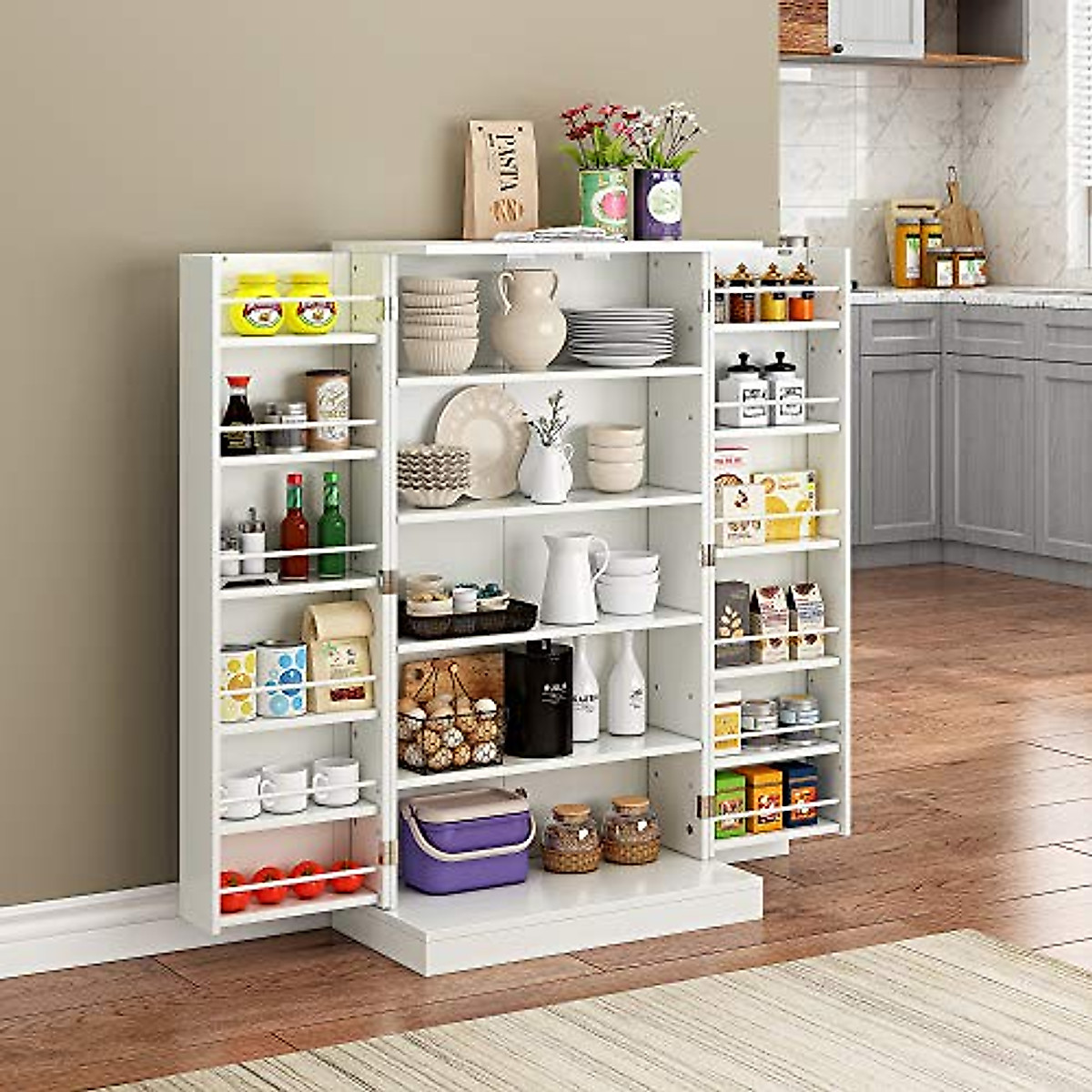Function Home 41" Kitchen Storage Cabinet, Pantry Cabinet with Doors and Adjustable Shelves for Kitchen, Living Room and Dinning Room in White