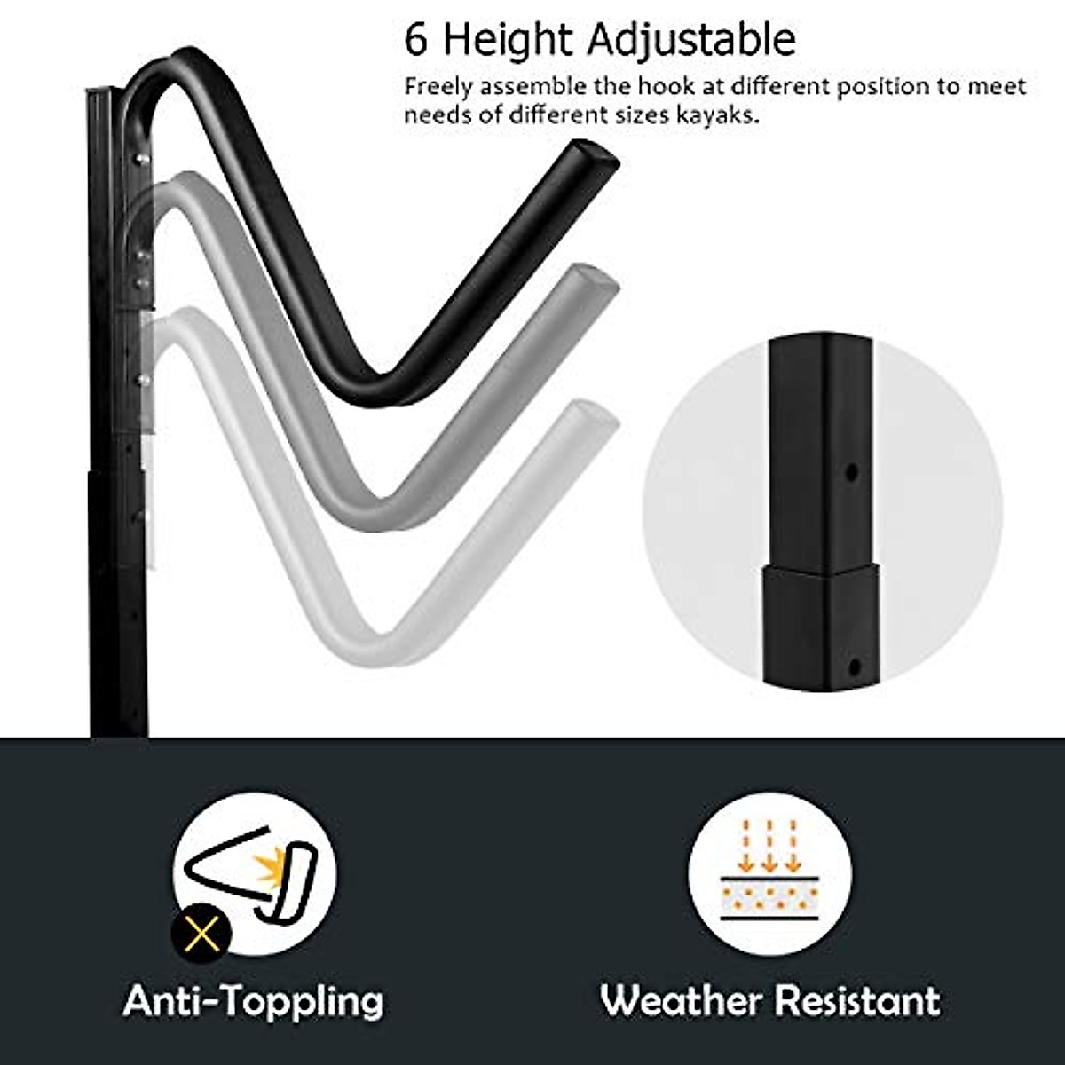 Goplus Kayak Storage Rack, Garage Kayak Hanger for 2 Kayaks, Canoe, SUP &Paddle Board, Heavy Duty Kayak Holder Strand with Height Adjustable Rack, 175 LBS MAX Load, Kayak Racks for Outdoor Storage