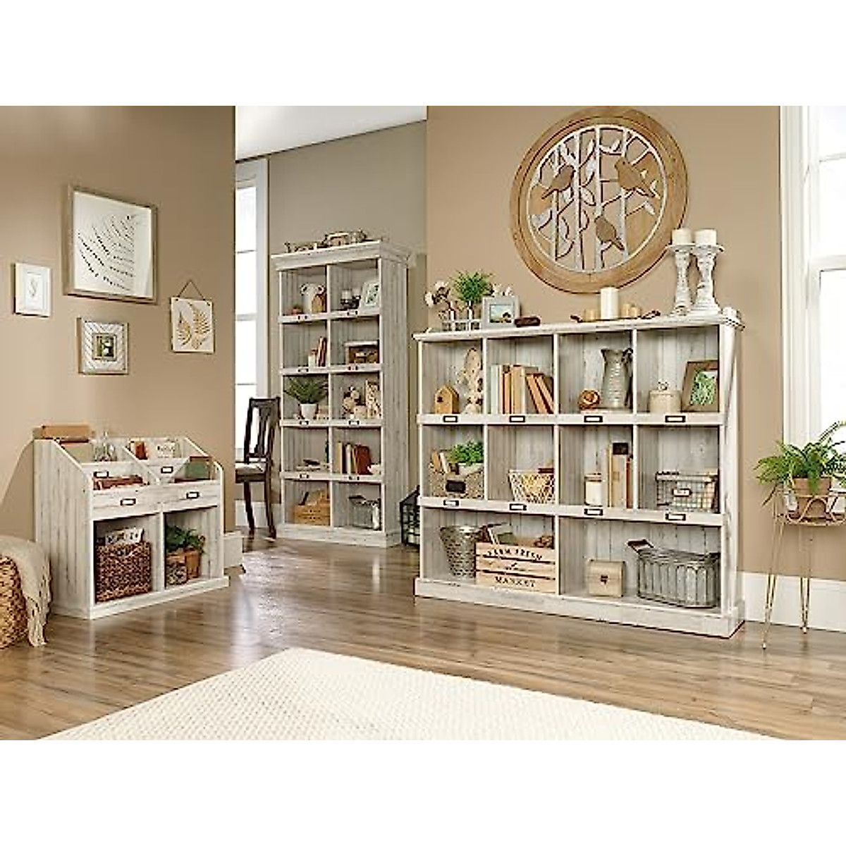 Sauder Barrister Lane Bookcase, L: 35.55" x W: 13.5" x H: 75.04", White Plank