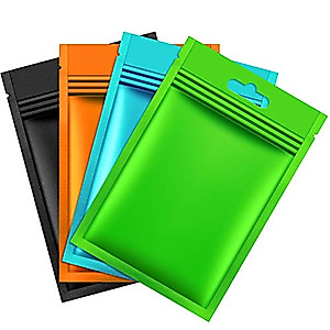 200 Pieces Mylar Bags Smell Proof Bags Resealable Bags Aluminum Foil Food Storage Bags Flat Metallic Mylar Foil Flat Zipper Food Storage Pouch()