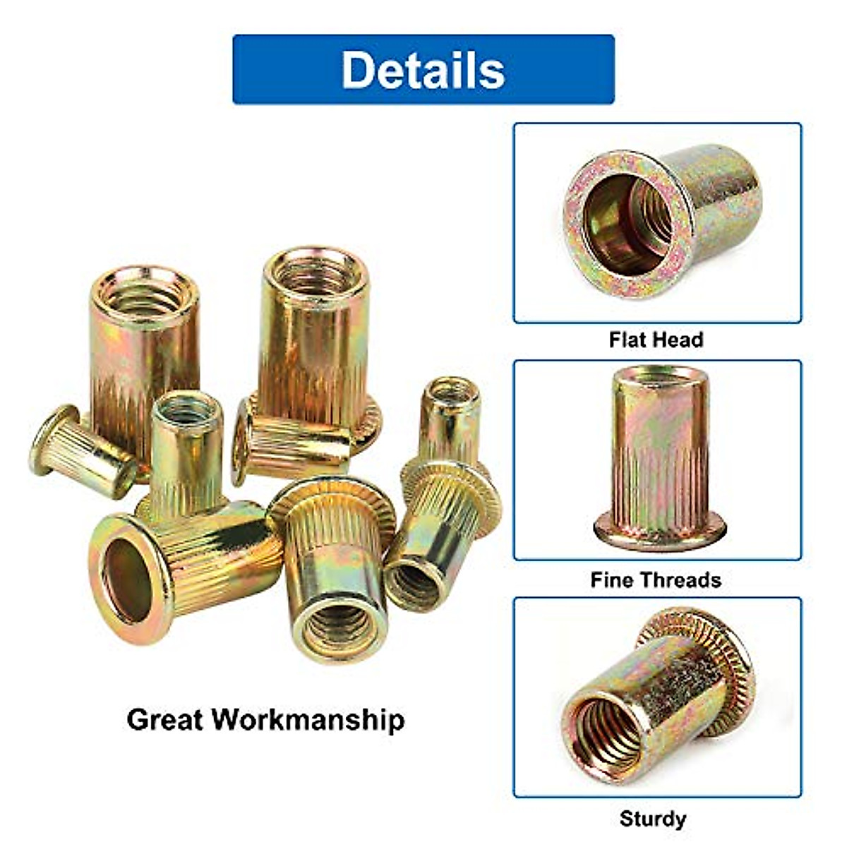 SAE and Metric Rivet Nuts, GTERNITY 380PCS #6-32#8-32#10-24 1/4-20 5/16-18 3/8-16 1/2-13 and M3 M4 M5 M6 M8 M10 M12 Nuserts Assorted Flat Head Rivnuts Threaded Insert Nut Kit 14 Sizes