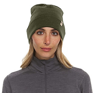 100% Merino Wool Ridge Cuff Beanie - Unisex Warm Winter Hat - Olive Drab