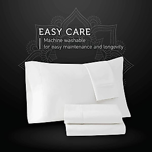 Hyde Lane King Sheets - 1000 Thread Count Luxury Cotton, Deep Pocket Fitted Sheet Set, Soft & Breathable Sateen Weave, Durable & Elegant Bedding (Natural White)