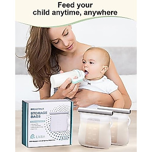 Lictin 5PCS Silicone Breastmilk Storage Bags, 8.5oz/250ml Reusable Breast Milk Storage Container, BPA-Free Self-Standing Milk Storing Bags for Breastfeeding, Leak-Proof Baby Food Storage Containers