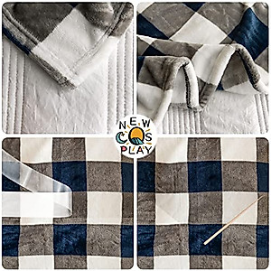 NEWCOSPLAY Buffalo Plaid Throw Blanket Soft Flannel Fleece Checker Pattern Lightweight Decorative Blanket for Bed Couch (280GSM-White-Navy Blue, Throw(50"x60"))