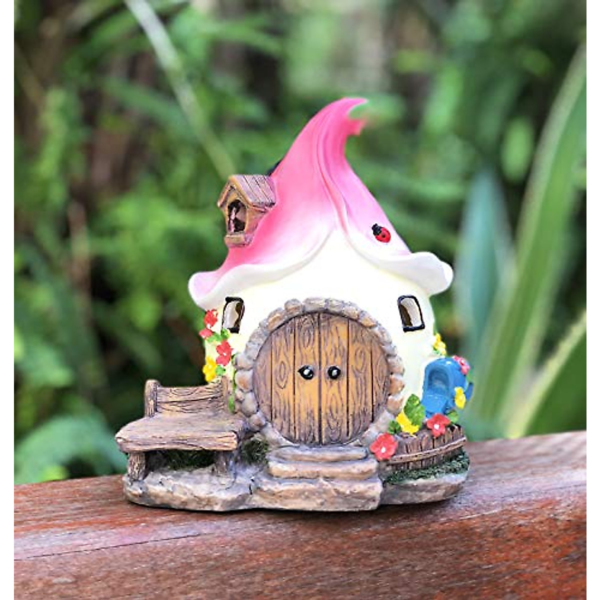 Solar Fairy Cute Garden House , Outdoor Gnome House Figurine with Solar Lights, Little Garden Cottage Figurines
