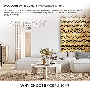Acepunch 6 Artistic 3D Mosaic Premium High-Grade Finland Wooden Wall Art Panel Room DIY Acoustic Sound Diffuser STC 27 Home Studio Wood Soundproofing Noise Reduction Wood Decor 12x12in AP1254