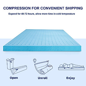 subrtex 3 Inch Memory Foam Mattress Topper Queen Gel-Infused Cooling Pad Pressure Relief Ventilated Bed Mattresses Topper, CertiPUR-US Certified,Blue
