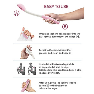 Vammcht Toilet Aids for Wiping, Long Reach Comfort Bottom Buddy Wiping Aid for Toileting, Butt Wiper for Obesity People Disabled Elderly Pregnant Surgery Recovery Handicap Accessories Pink