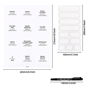 245pcs Home Laundry Cleaning Linens Printed Labels Minimalist Kitchen Bathroom Labels for Storage Easy Read - Writable Waterproof Labels Stickers with Pen(Jars not Included )
