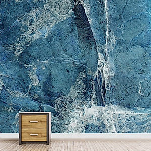 SIGNFORD Removable Wall Sticker/Wall Mural Navy Blue Graphite Granite Wall Pattern Abstract Shapes Digital Art Minimalism Bohemian Relax/Calm for Living Room, Bedroom, Office - 100x144 inches